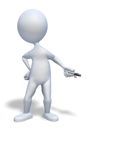 stick figure presenting with pen