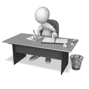 Figure Writing Drafts At Desk | 3D Animated Clipart for PowerPoint ...