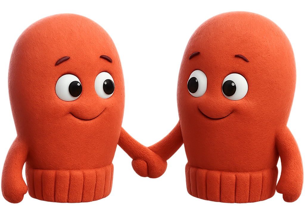 Mitten Characters Holding Hands - Clipart for PowerPoint