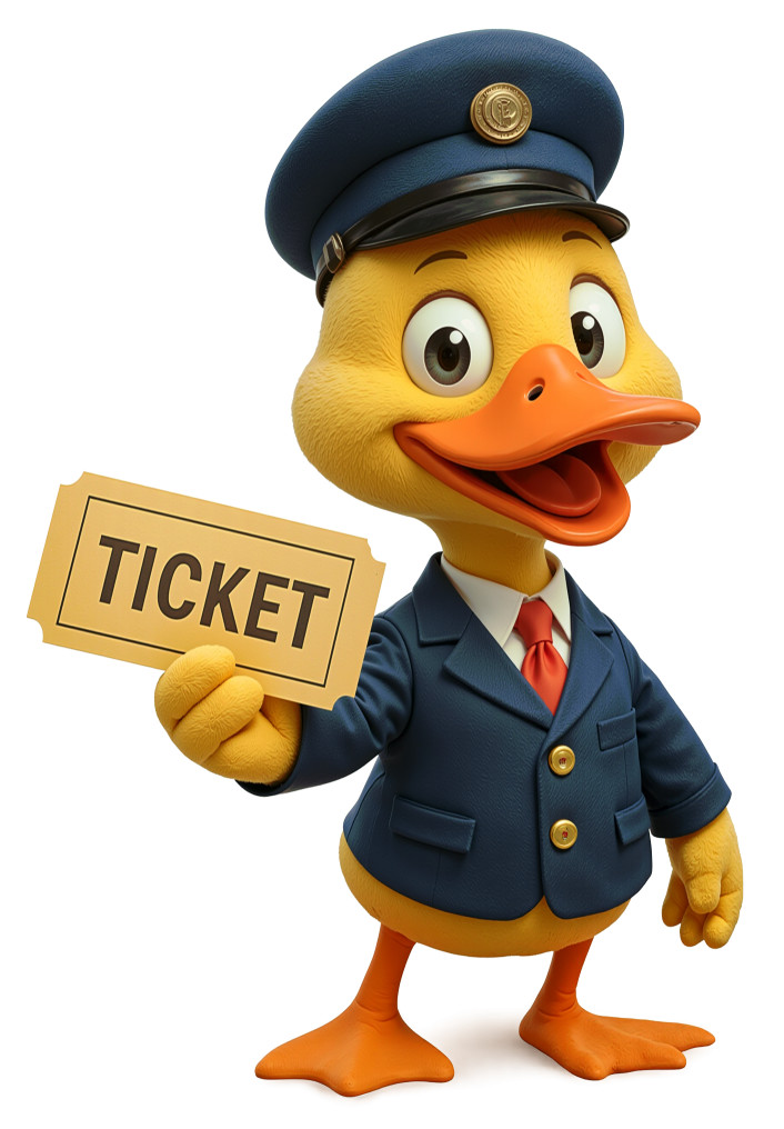 Duck Conductor Holding Ticket - A Presentation Clipart