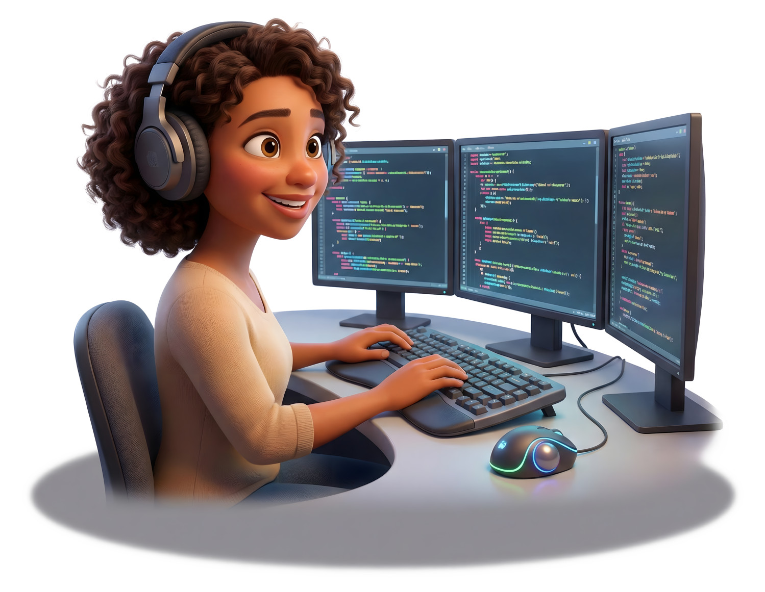 Young Woman Working At Desk PPT Clipart