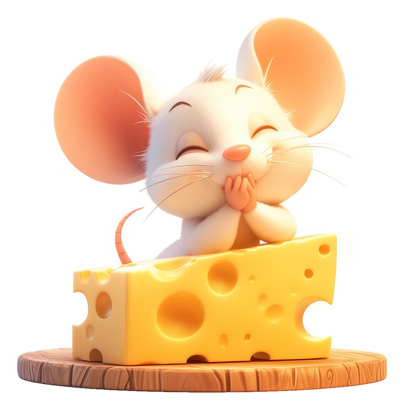 Cartoon Mouse Eating Cheese
