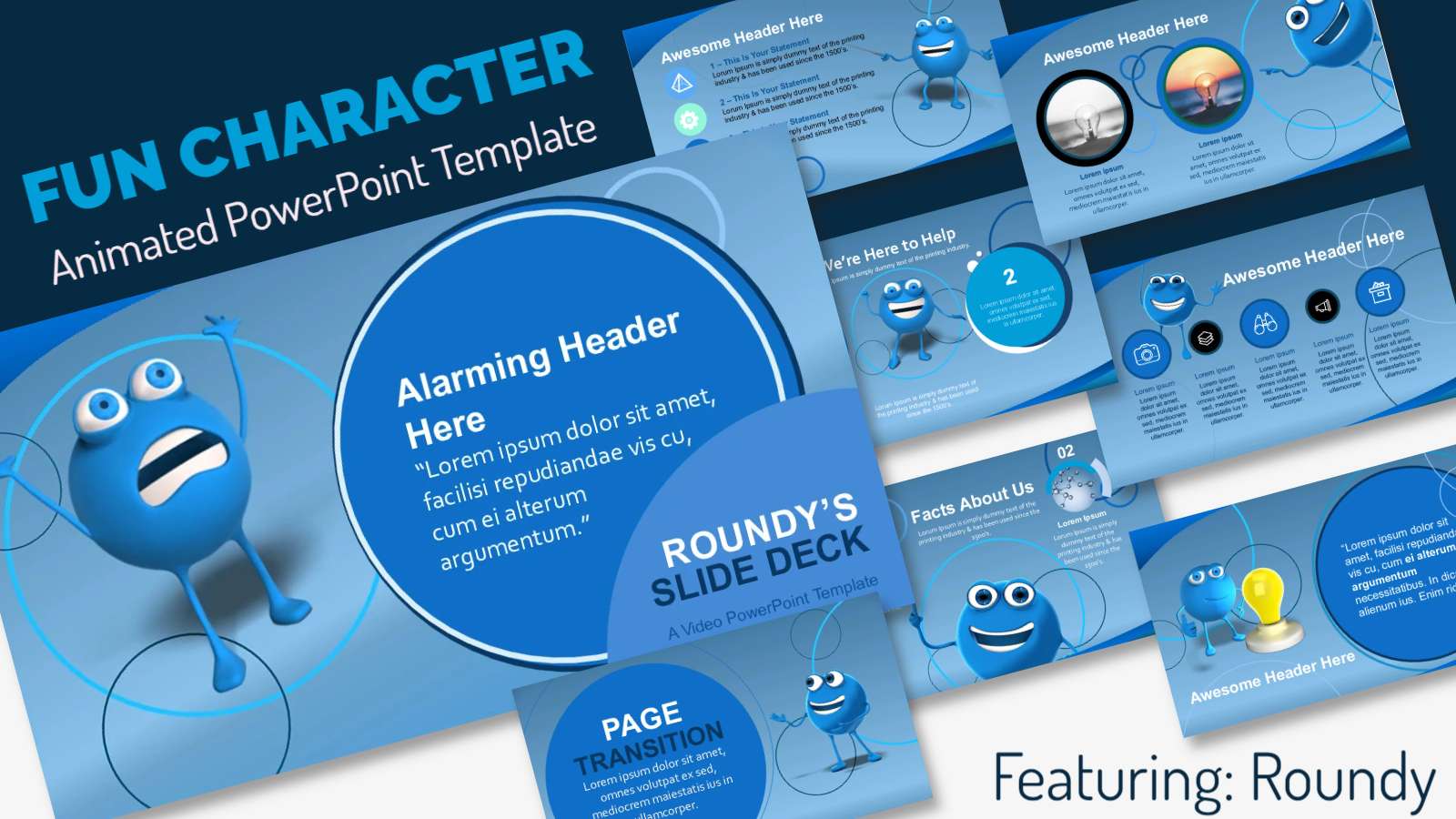 Animated Roundy PowerPoint Character Template Slides