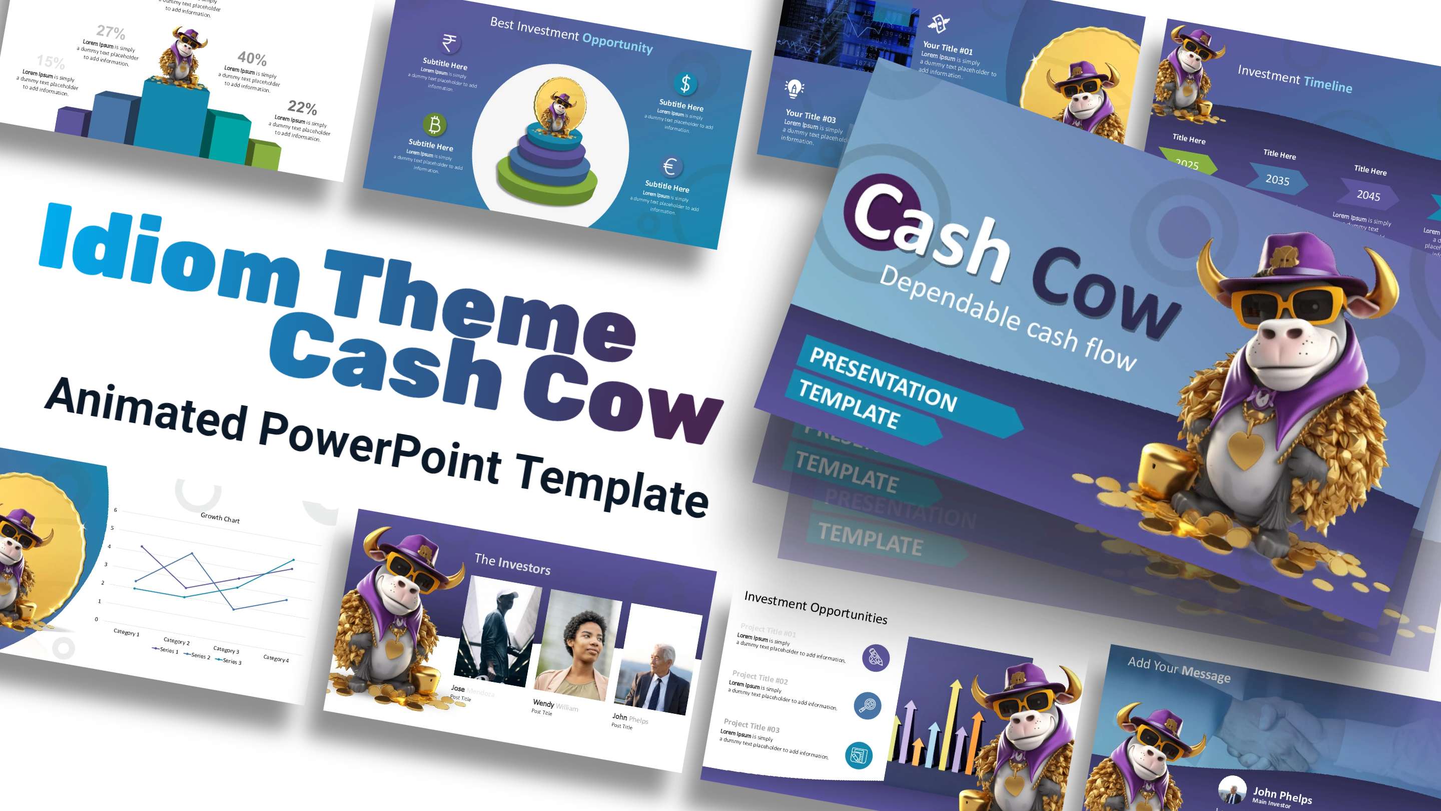 Cash Cow Investor PowerPoint Template Idiom Theme
