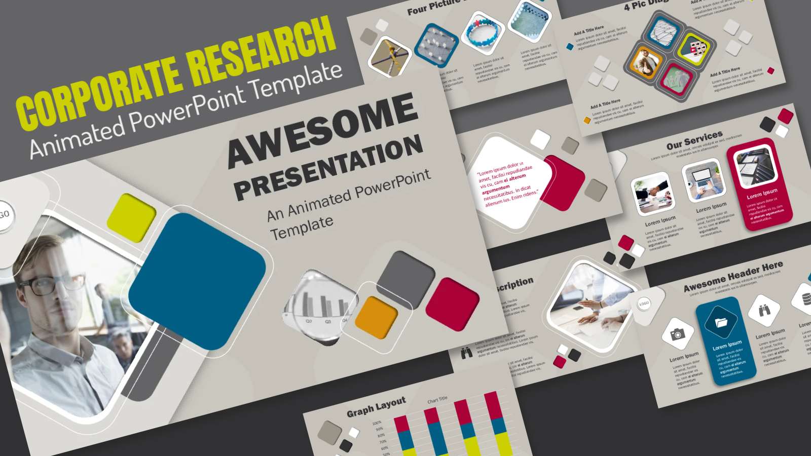 Corporate Research PowerPoint Template Diamond Design