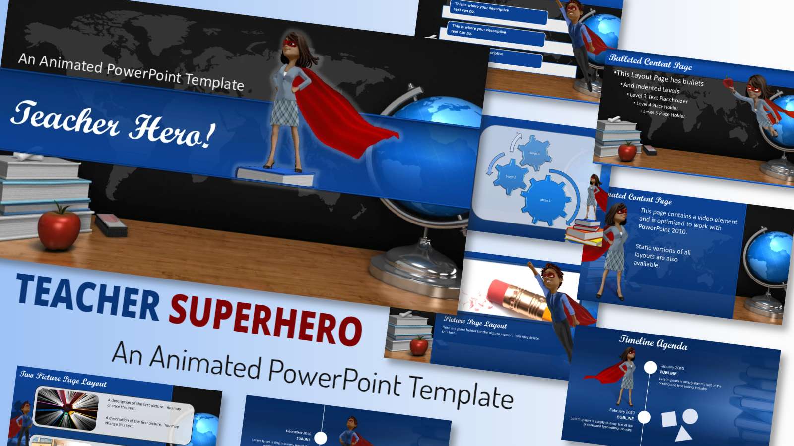Teacher Hero PowerPoint Template with 3D Characters