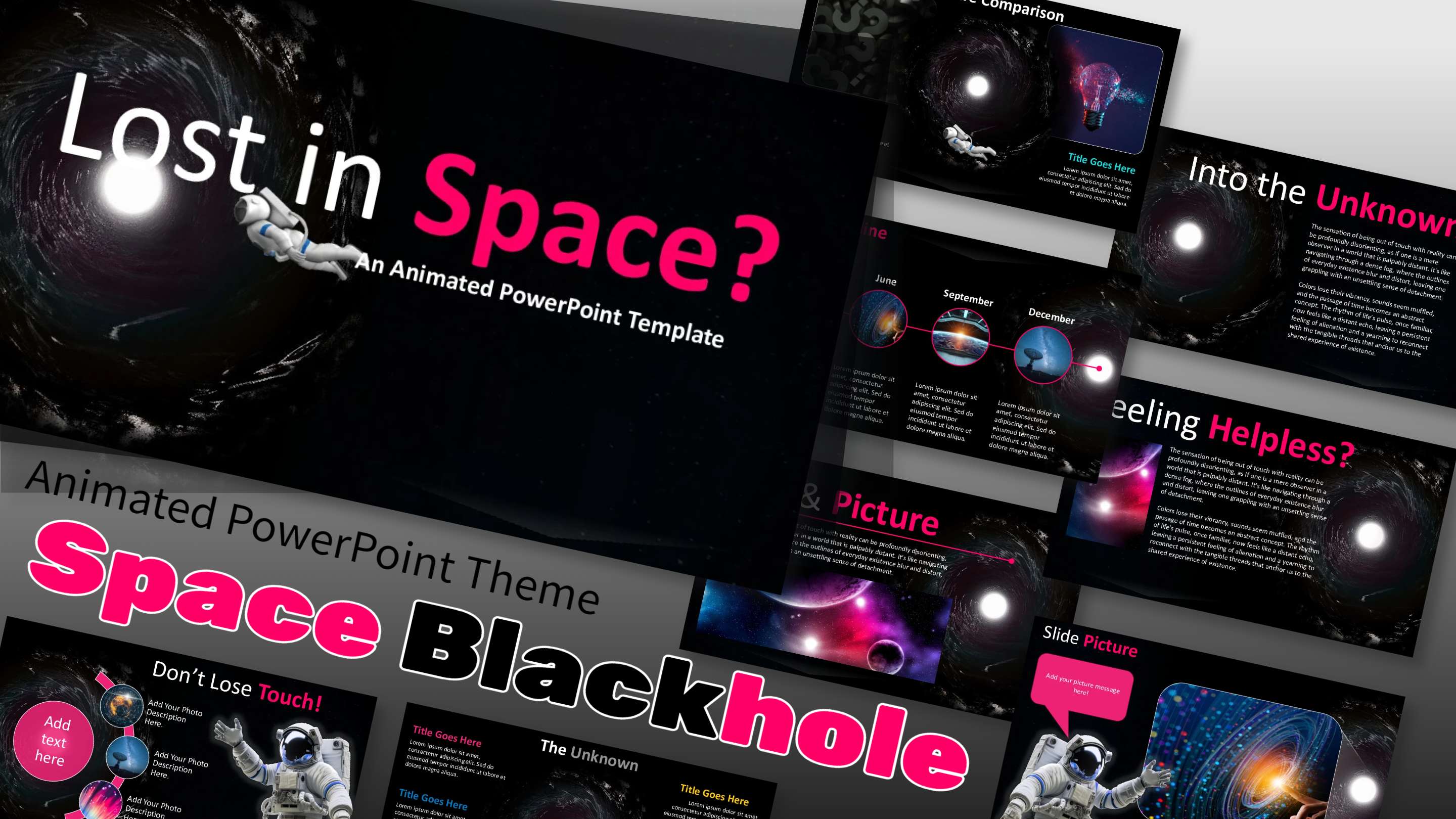 Space Theme PowerPoint Template - Blackhole and Astronaut