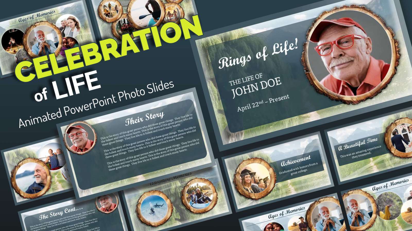 Rings of Life Celebration PowerPoint Template Slides